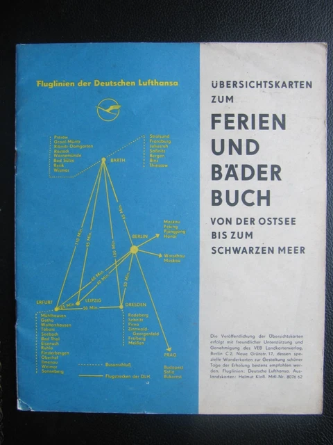 DEUTSCHE LUFTHANSA OLD INTERFLUG fluglinien route map brochure 1962 ...