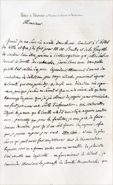FAC-SIMILE D'UNE LETTRE de Thomas de Mahy marquis de FAVRAS - Gravure ...