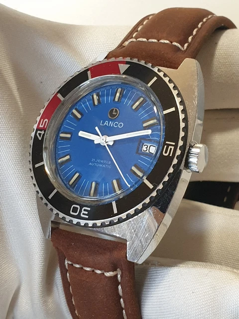 VINTAGE LANCO SUB diver watch automatic - blue dial - rotating bezel ... VINTAGE LANCO SUB diver watch automatic - blue dial - rotating bezel ...