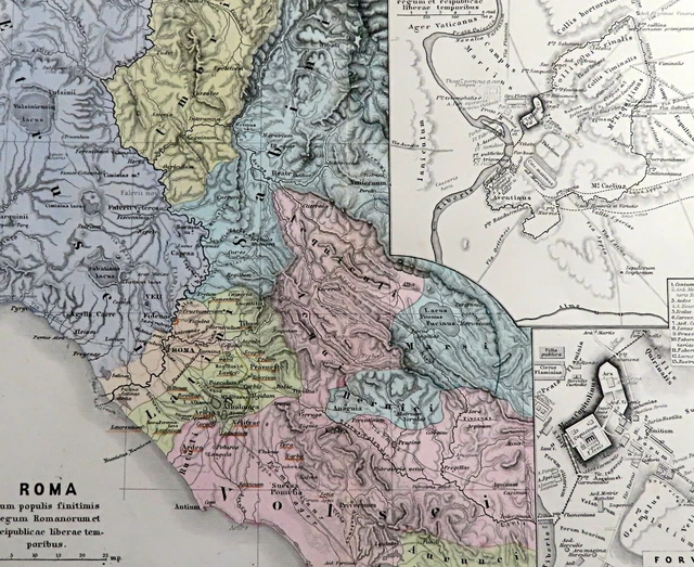 ANCIENT ROME MAP City Plan Italy Roman Empire Europe Antique Engraving ...