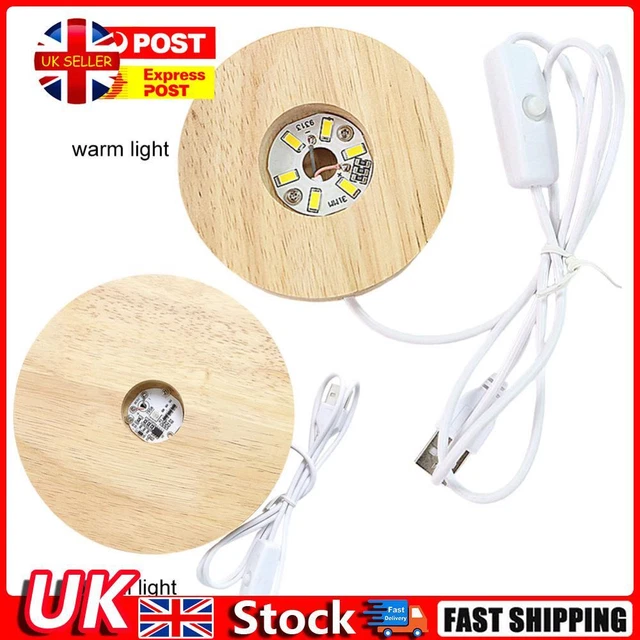4 INCH ILLUMINATED Display Base Wooden Light Up Base Round for Home ...