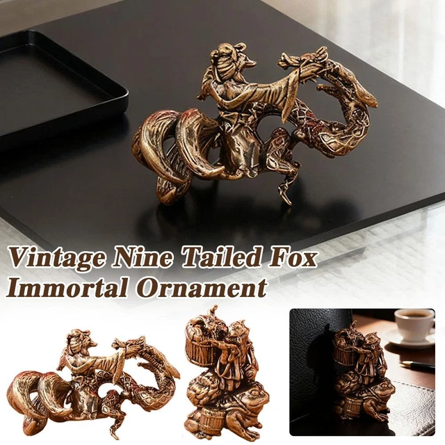 METAL NINE-TAILED FOX Figurine, Eastern Fantasy Decor, Shui Feng K4Y5 ...