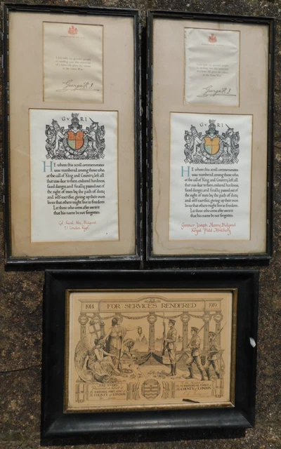 RARE WW1 CASUALTY Death Scrolls + Territorial London Regiment Brothers ...