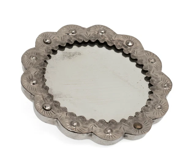 ANTIQUE INDO-PERSIAN WHITE Metal Hand Mirror Embossed & Animalia Mount ...