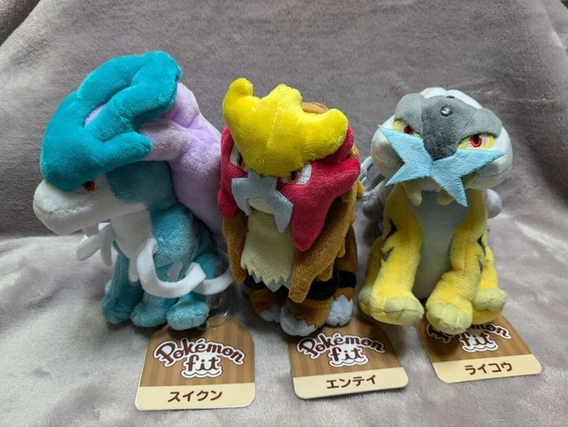 RAIKOU ENTEI SUICUNE Pokémon fit Peluche SITTING CUTIES Pokemon Set di ...