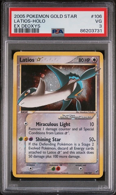 PSA 3 LATIOS Gold Star ex Deoxys Ultra Rare Holo Pokemon Card 106/107 ...