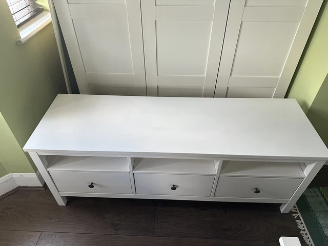 IKEA HEMNES WHITE TV Bench With Drawers - 148x47x57cm £40.00 - PicClick UK