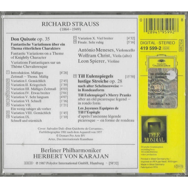 RICHARD STRAUSS, HERBERT Von Karajan CD Don Quixote Till Eulenspiegel / Deutsc EUR 44,31 ...