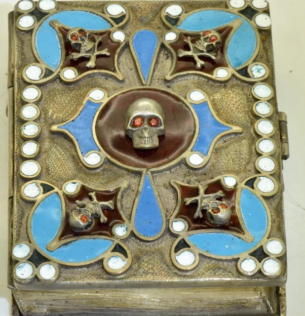 VICTORIAN MEMENTO MORI Skull Masonic Bible Book Shape Pocket Watch ...