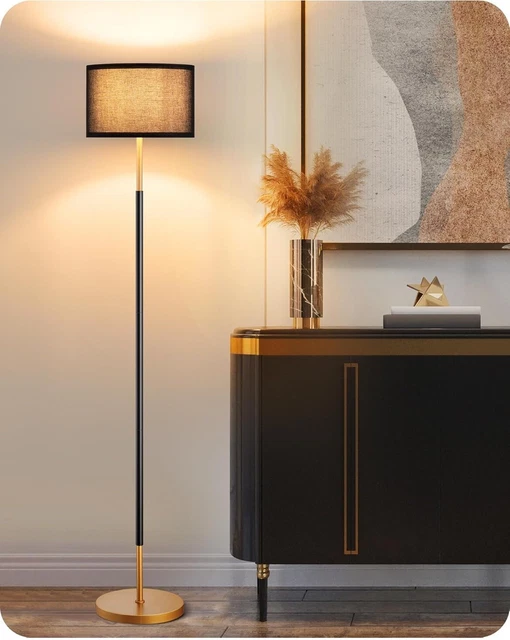 MODERN FLOOR LAMP, Standing Lamp with Black Linen Lampshade, Floor ...