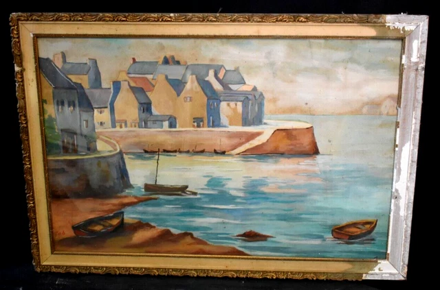 TABLEAU AQUARELLE BORD de mer Bretagne signé Bob XXème EUR 1,00 - PicClick FR