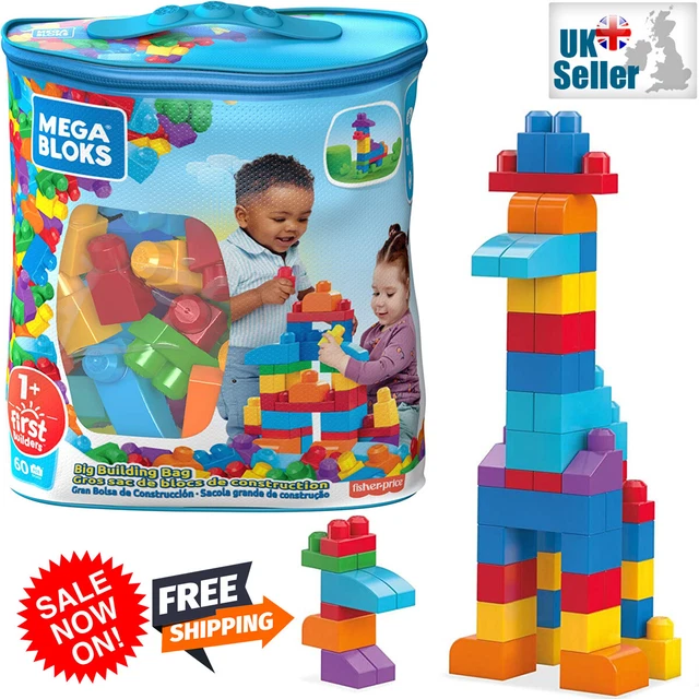 MEGA BLOKS FIRST Builders Big Building Blue Bag - Toy Blocks Gift - 60 ...