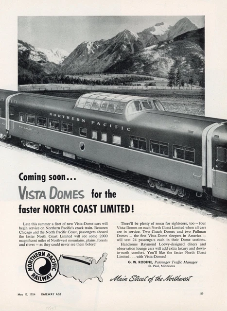 1954 NORTHERN PACIFIC Railway Ad Pullman List Dome North Coast train ...