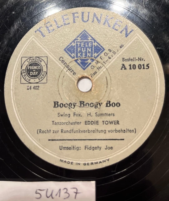 78RPM WWII NAZIERA Euro Swing EDDIE TOWER Boogy Boogy Boo/ Fidgety Joe ...