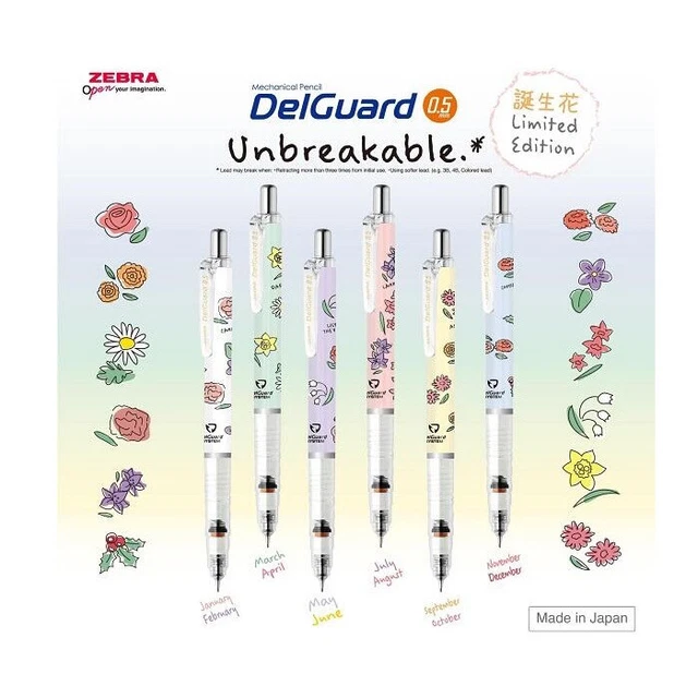 ZEBRA DELGUARD MECHANICAL Pencil 0.5 Birth Month Flowers Rose Daisy ...