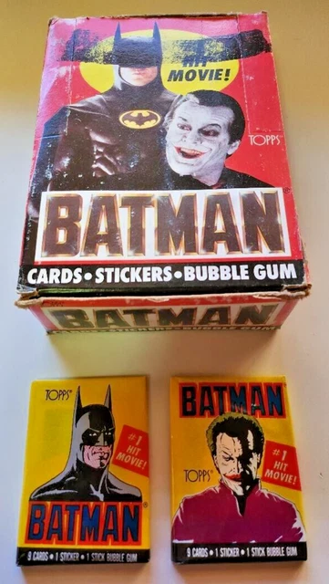 TOPPS 1989 BATMAN x2 sealed wax packs of bubble gum trading cards & box ...