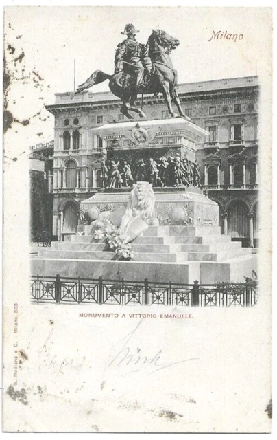 CARTOLINA DI MILANO ,MONUMENTO A VITTORIO EMANUELE viaggiata 1902 Ed. G ...