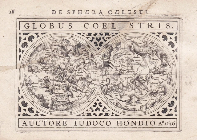 CELESTIAL STAR CHART map mappa stellare cielo mappa del mondo Bertius ...