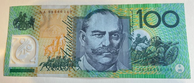 AUSTRALIA $100 1996 FIRST PREFIX Polymer Banknote AA98 666149 R618aF ...
