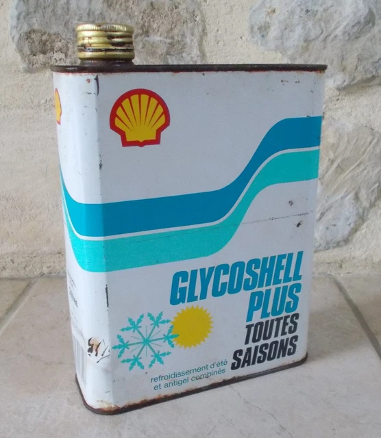 ANCIEN BIDON D'HUILE SHELL GLYCOSHELL PLUS France Vintage oil can vieux ...