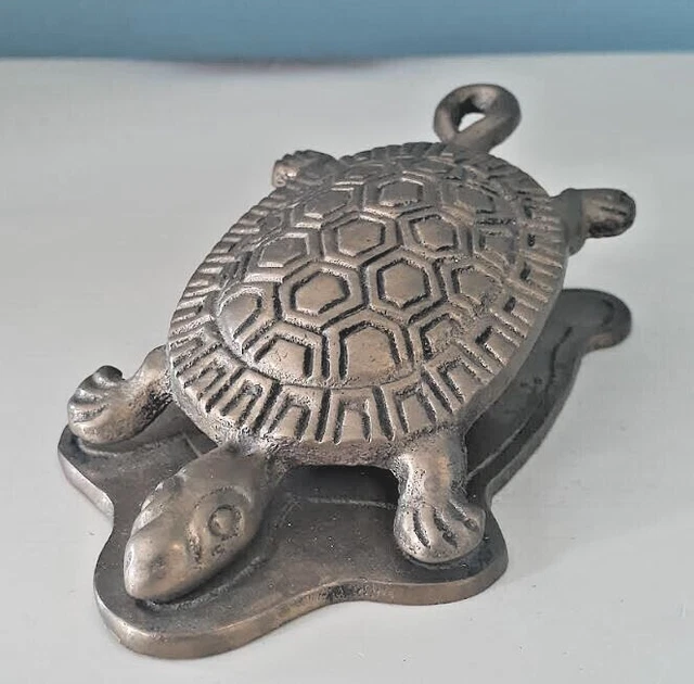 VINTAGE SOLID BRASS Metal Patina Turtle Paper Note Clip 4" Made in ...