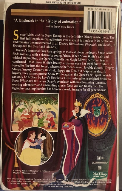 WALT DISNEY SNOW White and the Seven Dwarfs VHS Clam Shell Case Vintage ...