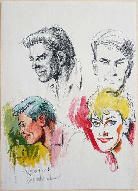 PAGE DE CROQUIS Dessin original de George MARTIN (1929-2011) BD UK tête ...