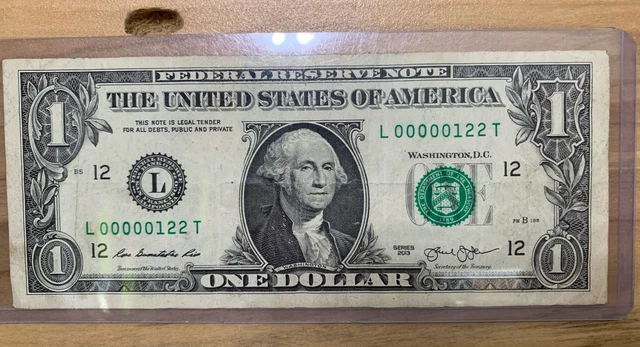 (( THREE DIGIT Low Serial Number )) One Dollar Fancy Serial Note. #0122 ...
