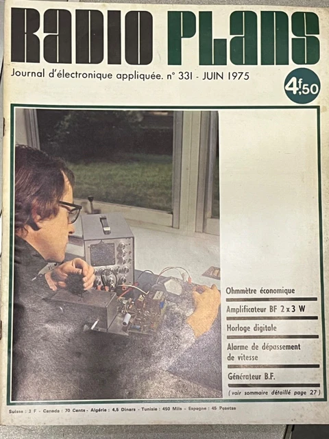 ANCIENNE REVUE RADIO Plans N° 331 Juin 1975 Amplificateur Bf 2X3 W ...