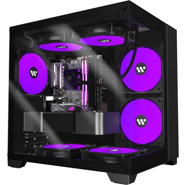 ARGB PC CASE PWM Fans Pre-Installed Mid-Tower Gaming Micro ATX Tempered ...