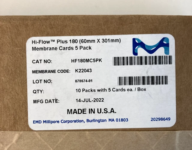 MILLIPORE HI-FLOW PLUS HF180 Membrane Cards 6cm×30cm, 10x5pcs, lateral ...