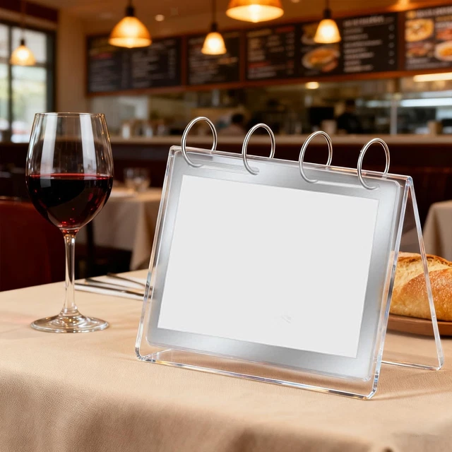 FLIP DESKTOP CARD Multi Page Beverage Card Menu Display Stand Vertical ...
