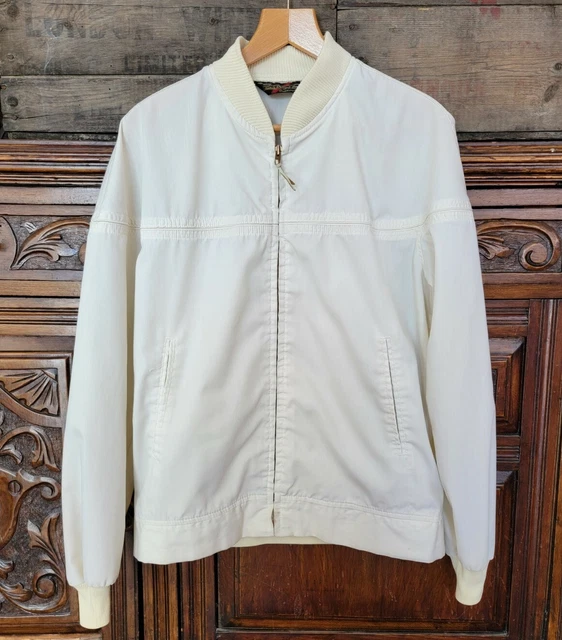 VINTAGE 1970S SEARS The Men's Store White Bomber Jacket Ideal Zipper sz ...