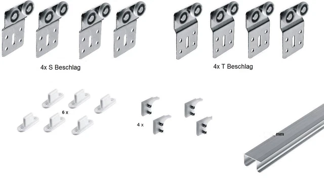 SCHIEBETÜRBESCHLAG FÜR 4 Türen bis 50 kg, kugelgelagerte Rollen EUR 86,30 - PicClick DE