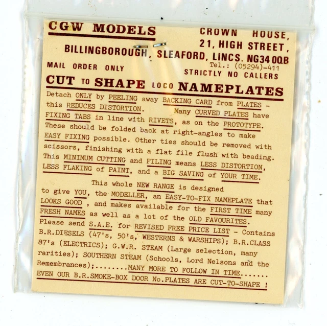 CGW NAMEPLATES 2803 model railway 4mm Scale etched brass #14 train ...