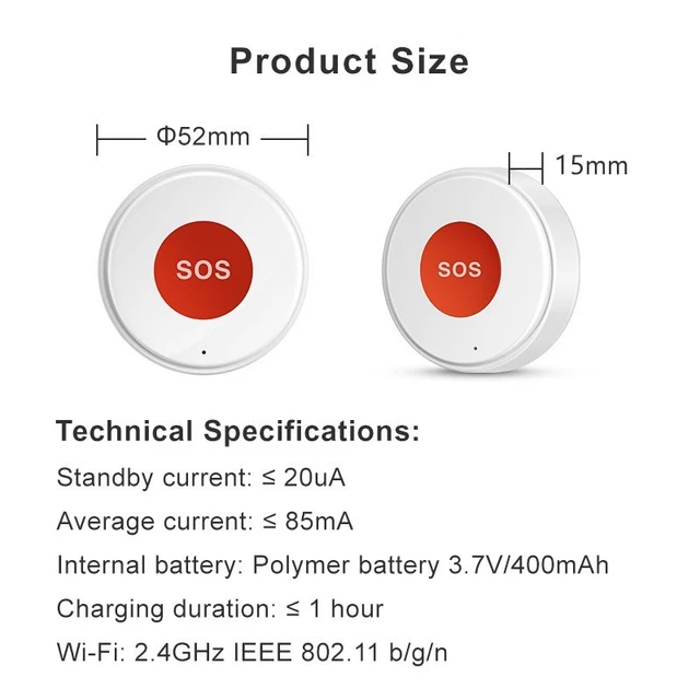 HOME SECURITY WIFI SOS Alarm Button for Smart Home Use Rechargeable ...