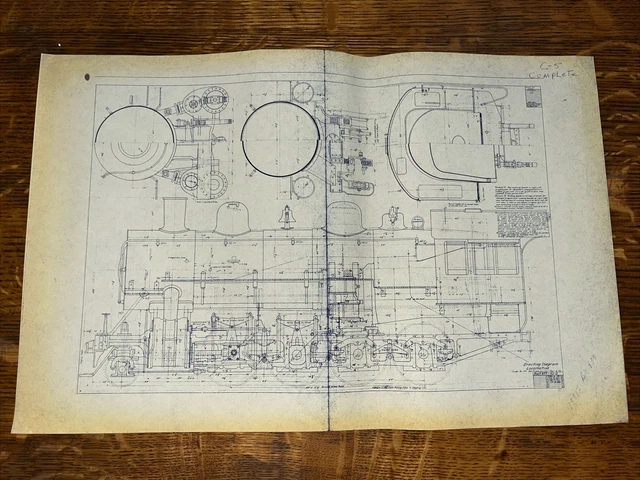 ORIGINAL VINTAGE RAILROAD Locomotive Train Blueprint Diagram Drawing 17 ...