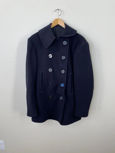 VTG U.S. NAVY Wool Peacoat Military Naval Clothing Factory Black Double ...