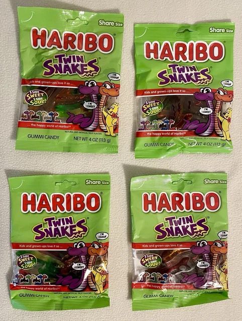 HARIBO TWIN SNAKES Sweet & Sour Gummi Candy 4 oz Bags Share Size (4 ...