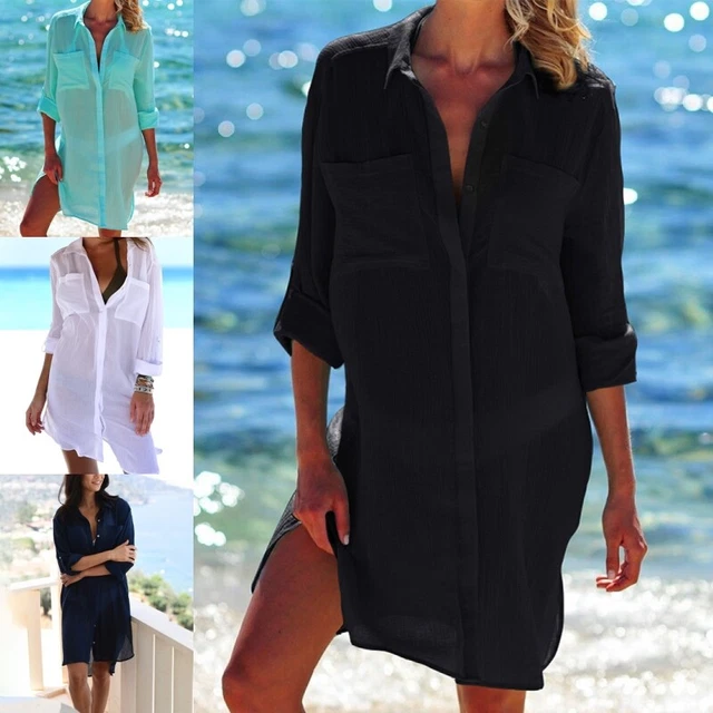 Damen Strand Vertuschung Fest Badeanzug Coverup Frauen Lässig Urlaub Button Down Eur 2367