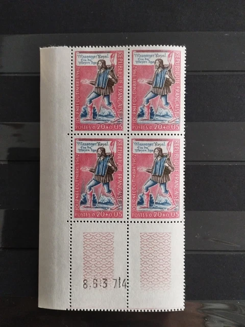 TIMBRE COIN DATÉ bloc 4 neuf ** 1332 journée du timbre 1962 messager ...