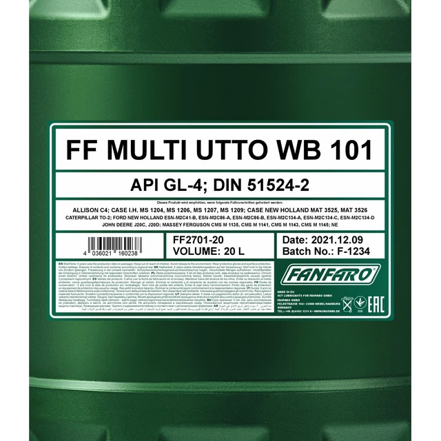 FANFARO 20 L Multi UTTO Halbsynthetico WB 101 GL-4 EUR 100,45 - PicClick IT