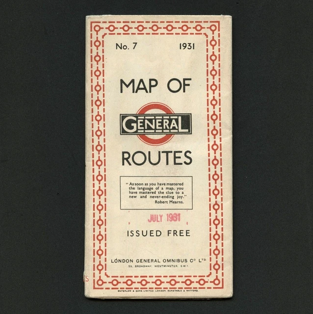 GENERAL OMNIBUS CO, Map of Bus Routes, 1931 (No 7), 6 x 4 Pocket Map ...