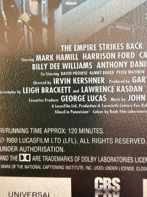 STAR WARS: THE Empire Strikes Back 1980 Digitally Remastered VHS £16.14 ...