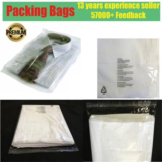 CLEAR GARMENT CELLOPHANE Peel&Seal Packaging Opp Bags Warning Notice ...