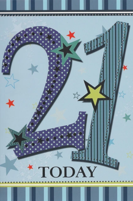 HAPPY BIRTHDAY CARD - 21st 21 Today - Blue Stars Silver Foil - For Him ...