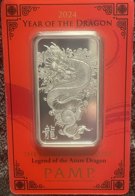 2024 PAMP SUISSE Year of the Dragon Lunar Moon 1oz 999 FINE Silver bar ...