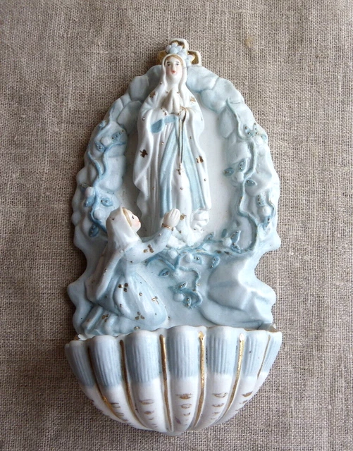 BÉNITIER DE MAISON Ancien - En Biscuit De Porcelaine - Vierge Marie ...