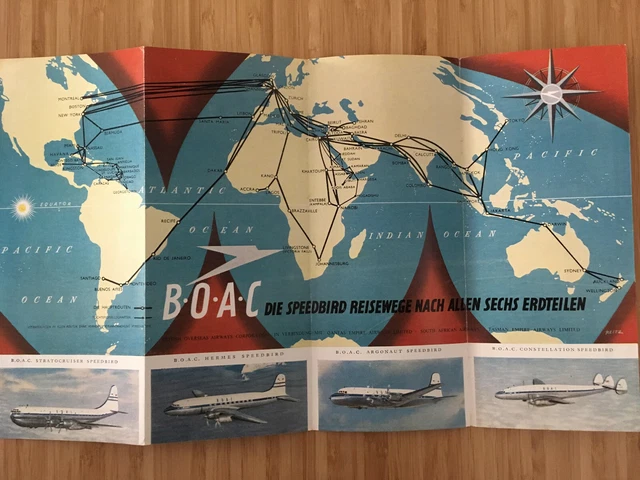 BOAC BRITISH AIRWAYS SERVICES BROCHURE FOLDER 1950s ROUTE MAP DC6 £37. ...