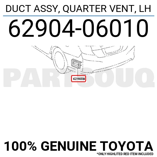 6290406010 GENUINE TOYOTA DUCT ASSY, QUARTER VENT, LH 62904-06010 EUR ...